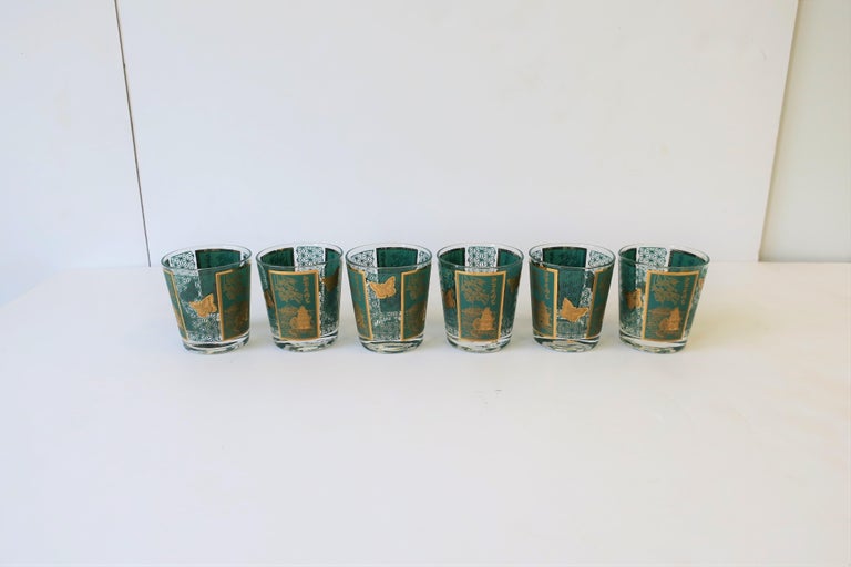 Set of 6 Midcentury Gold and Turquoise Blue Cocktail Rocks Glasses at ...