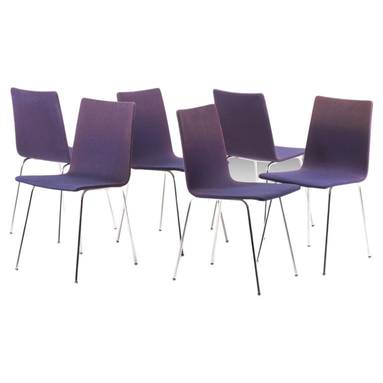 Set of 6 Minimal Chrome Dining Chairs Set on Petite Tubular Chrome ...
