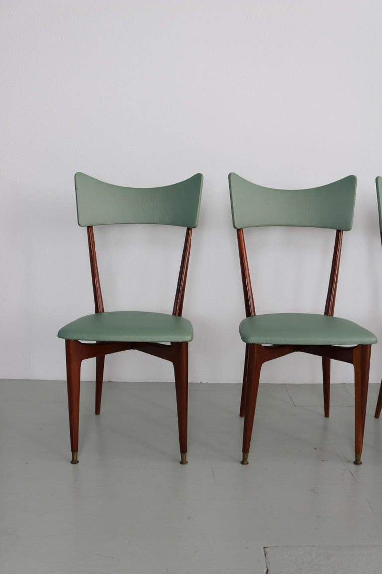 Set of 6 Mint Colored Midcentury Dinning Chairs, in the Manner of Ico ...