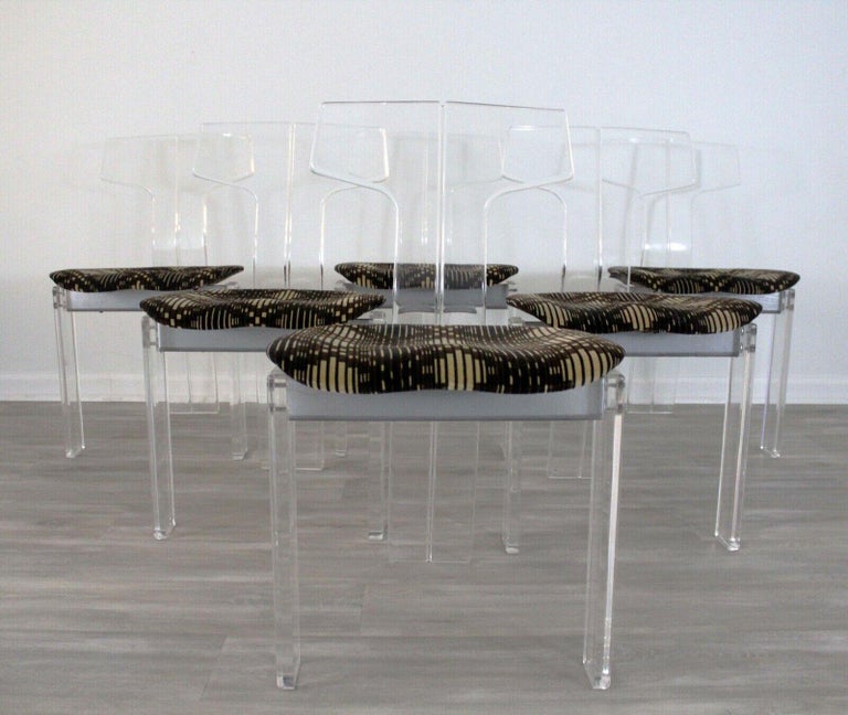 Set of 6 Modern Lucite Side Dining Chairs w Upholstered Seats at 1stDibs
