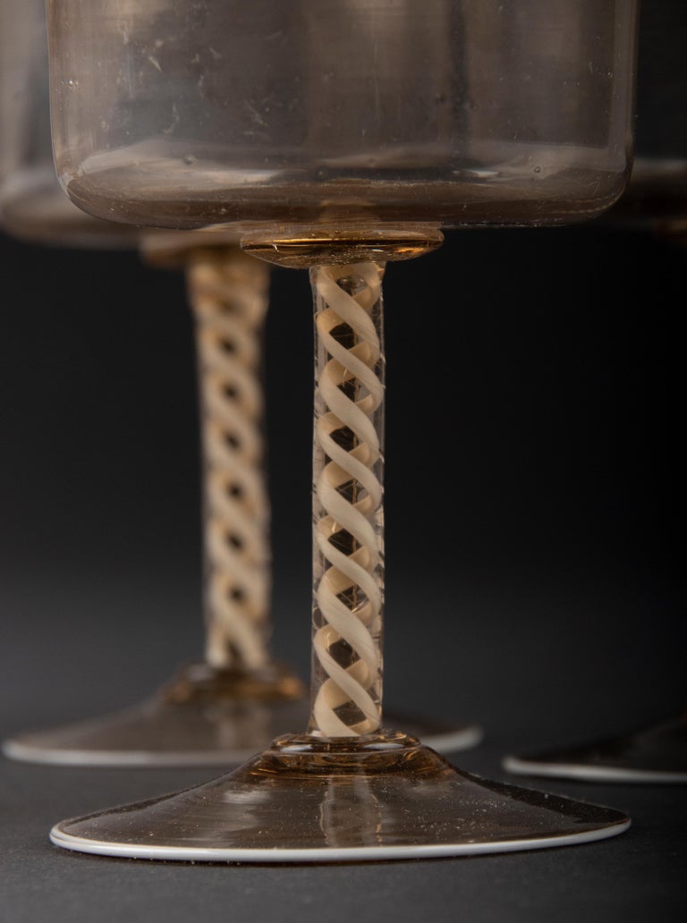 Set of 6 Murano Glasses with Swirl in Stem, 1950's For Sale at 1stDibs