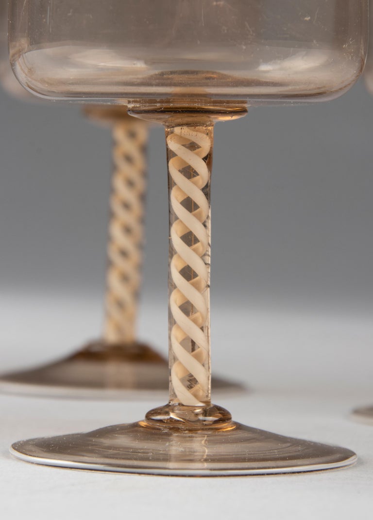 Set of 6 Murano Glasses with Swirl in Stem, 1950's For Sale at 1stDibs