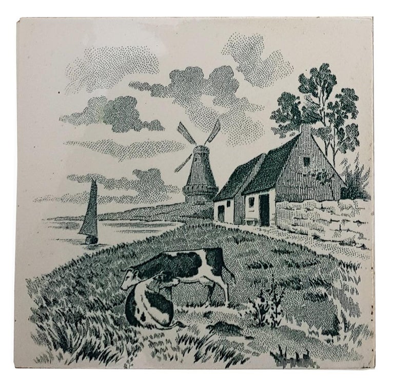 Set of 6 of Total 120 Dutch Dark Green Glazed Ceramic Tiles by Le ...