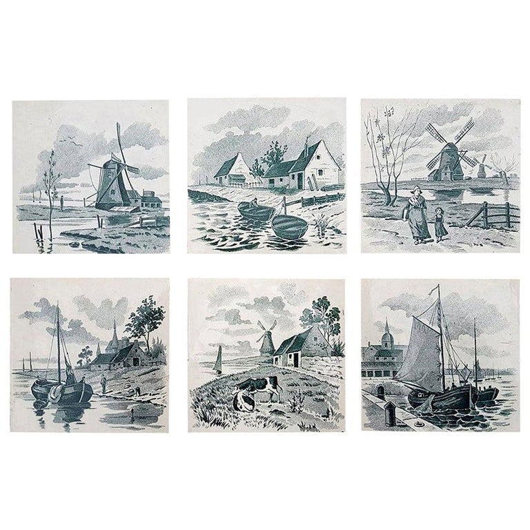 Set of 6 of Total 120 Dutch Dark Green Glazed Ceramic Tiles by Le ...
