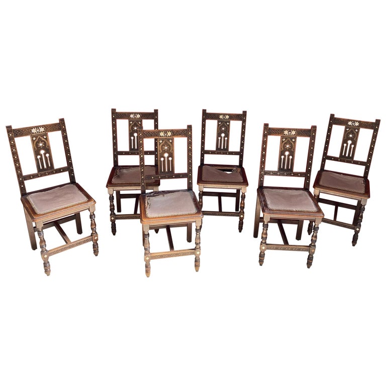 Set of 6 Oriental-Style Chairs in Carved Wood, with Mother-of-Pearl ...