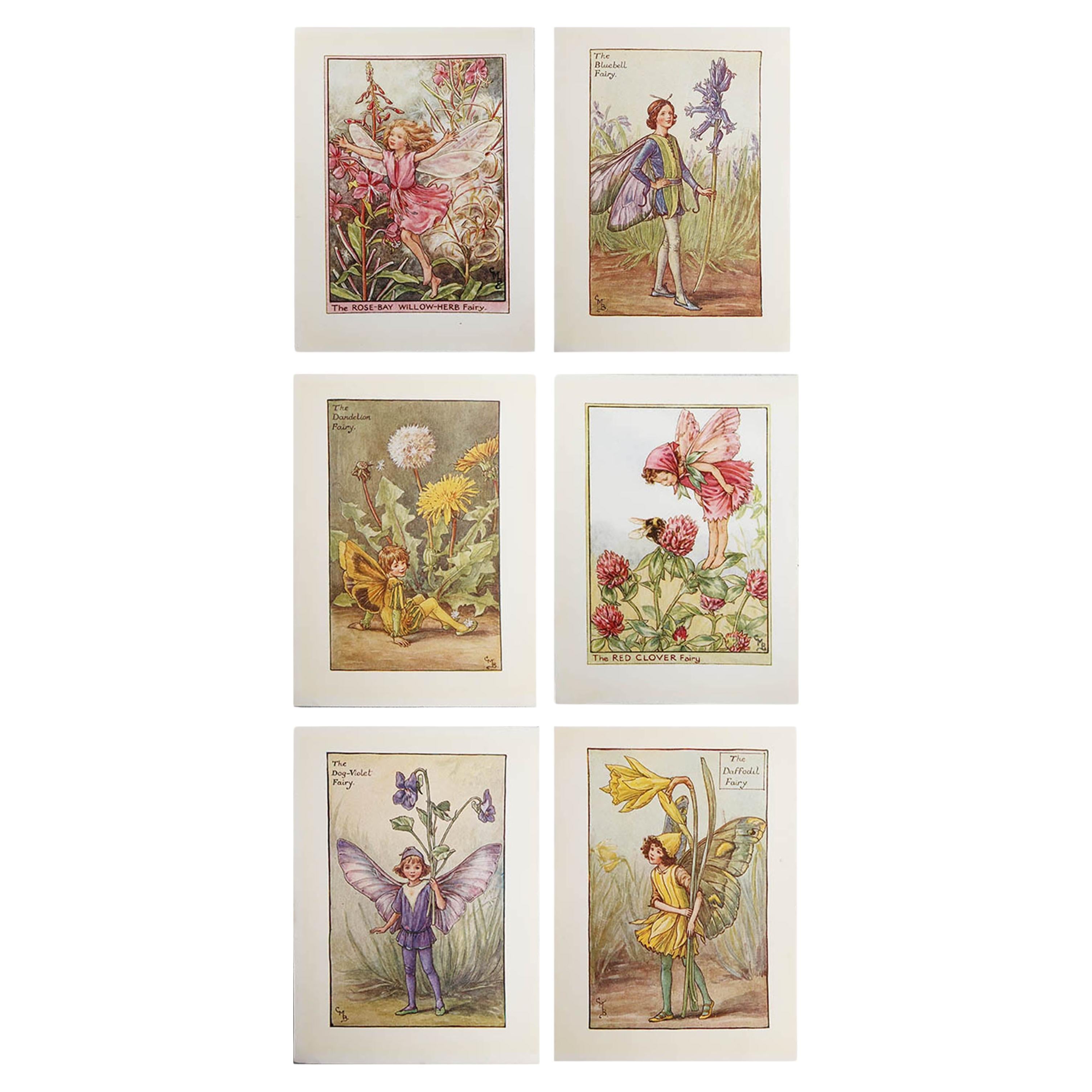Set of 6 Original Flower Fairy Prints, circa 1930 For Sale at 1stDibs