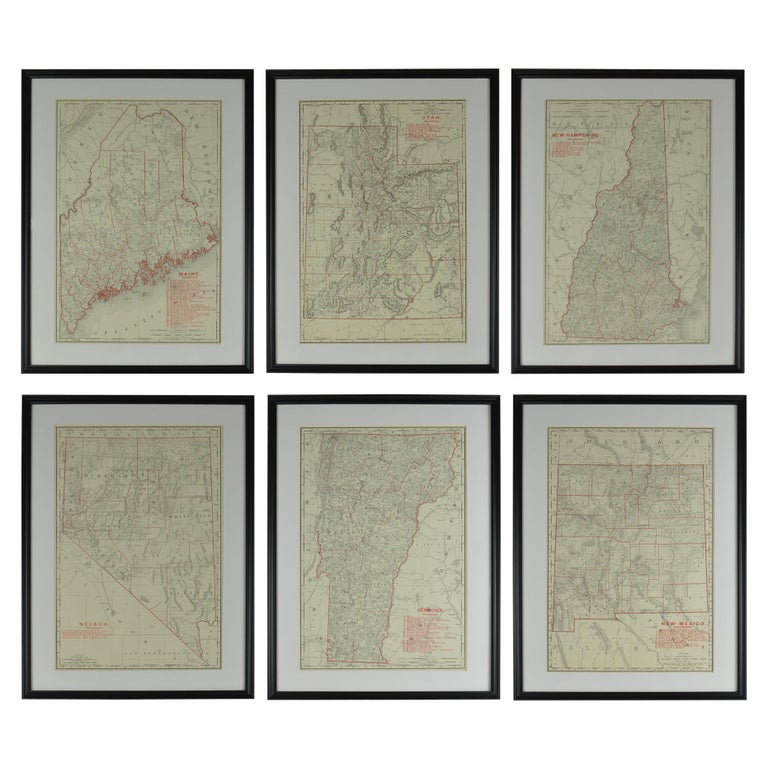 Set of 6 Original Vintage Maps of American States, circa 1900 For Sale ...