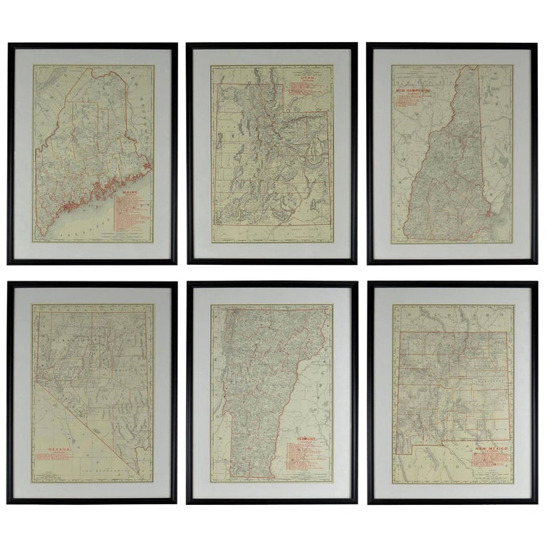 Set of 6 Original Vintage Maps of American States, circa 1900 For Sale ...