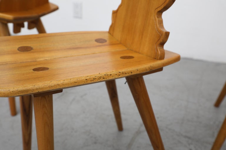 Set of 6 Ornate Tyrolean Style Brutalist Oak Dining Chairs For Sale at 1stDibs