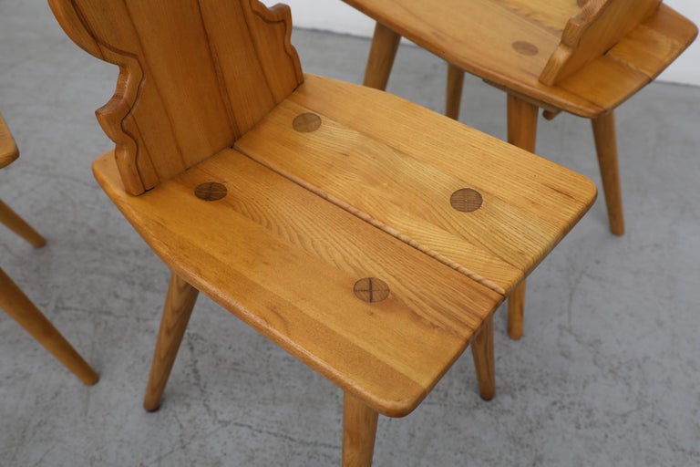 Set of 6 Ornate Tyrolean Style Brutalist Oak Dining Chairs For Sale at 1stDibs