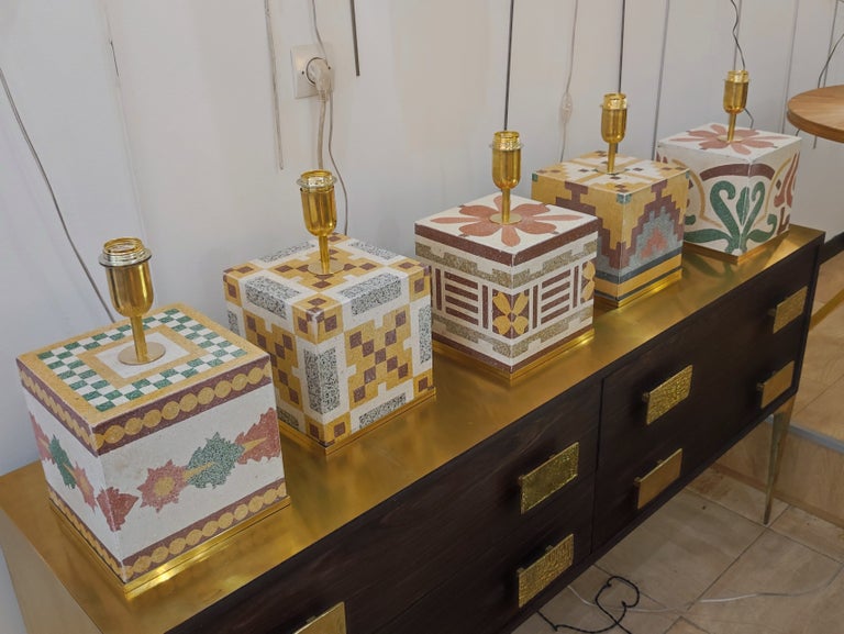 Set of 5 Painted Stone Table Lamps For Sale at 1stDibs
