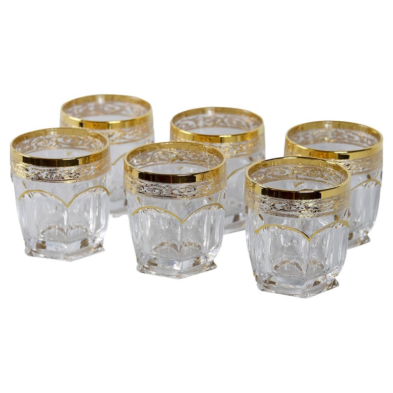 Set of 6 Pcs, Vintage Italian Gilt Crystal Whiskey Glasses For Sale at ...