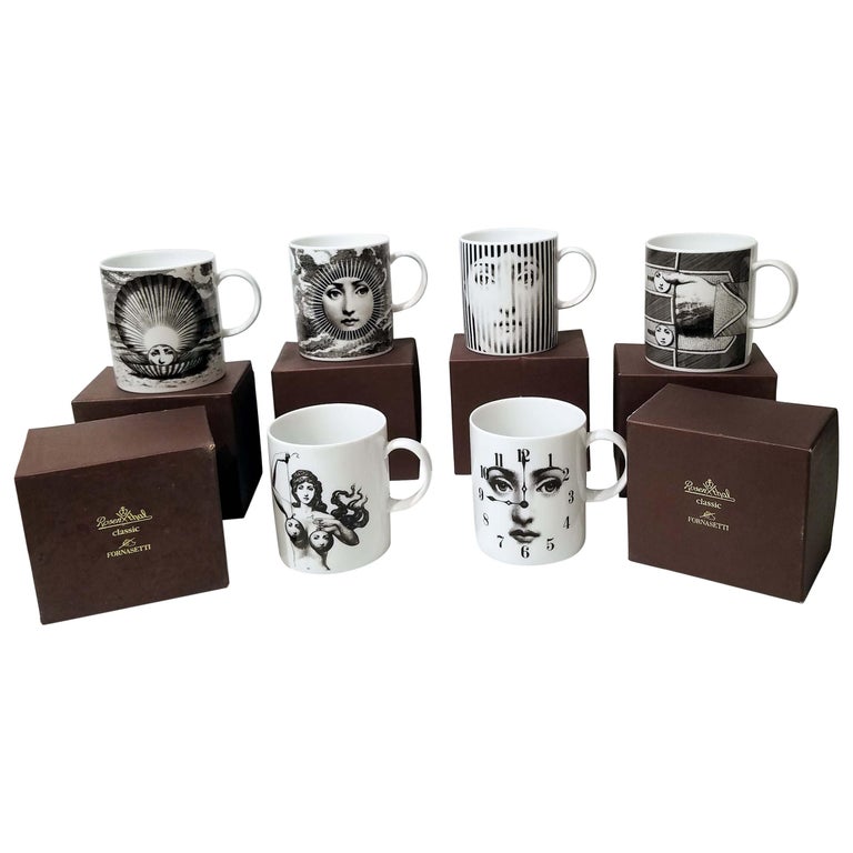 Set of 6 Piero Fornasetti for Rosenthal Porcelain Coffee Mugs in Julia ...