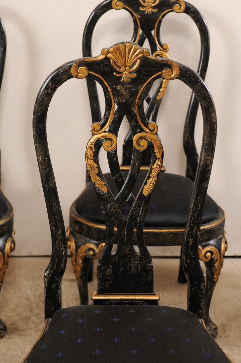 Set of 6 Portuguese-Style Pierced Splat Back Dining Side Chairs, Black ...