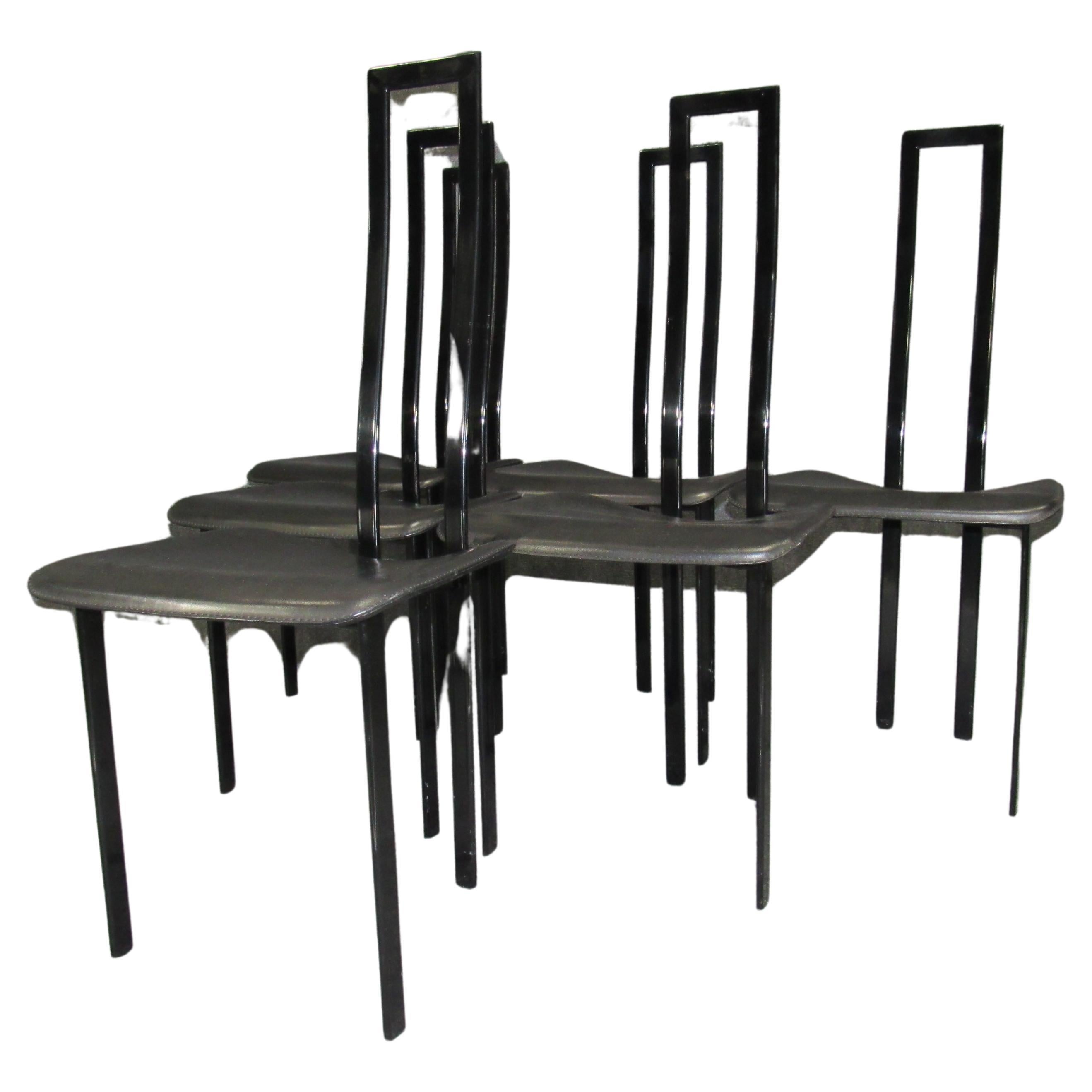 Set of 6 Postmodern Black Metal and Leather Dining Chairs by Cattelan ...