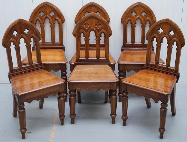 Set of 6 Rare Steeple Back Victorian Dining Chairs in the Pugin Gothic ...