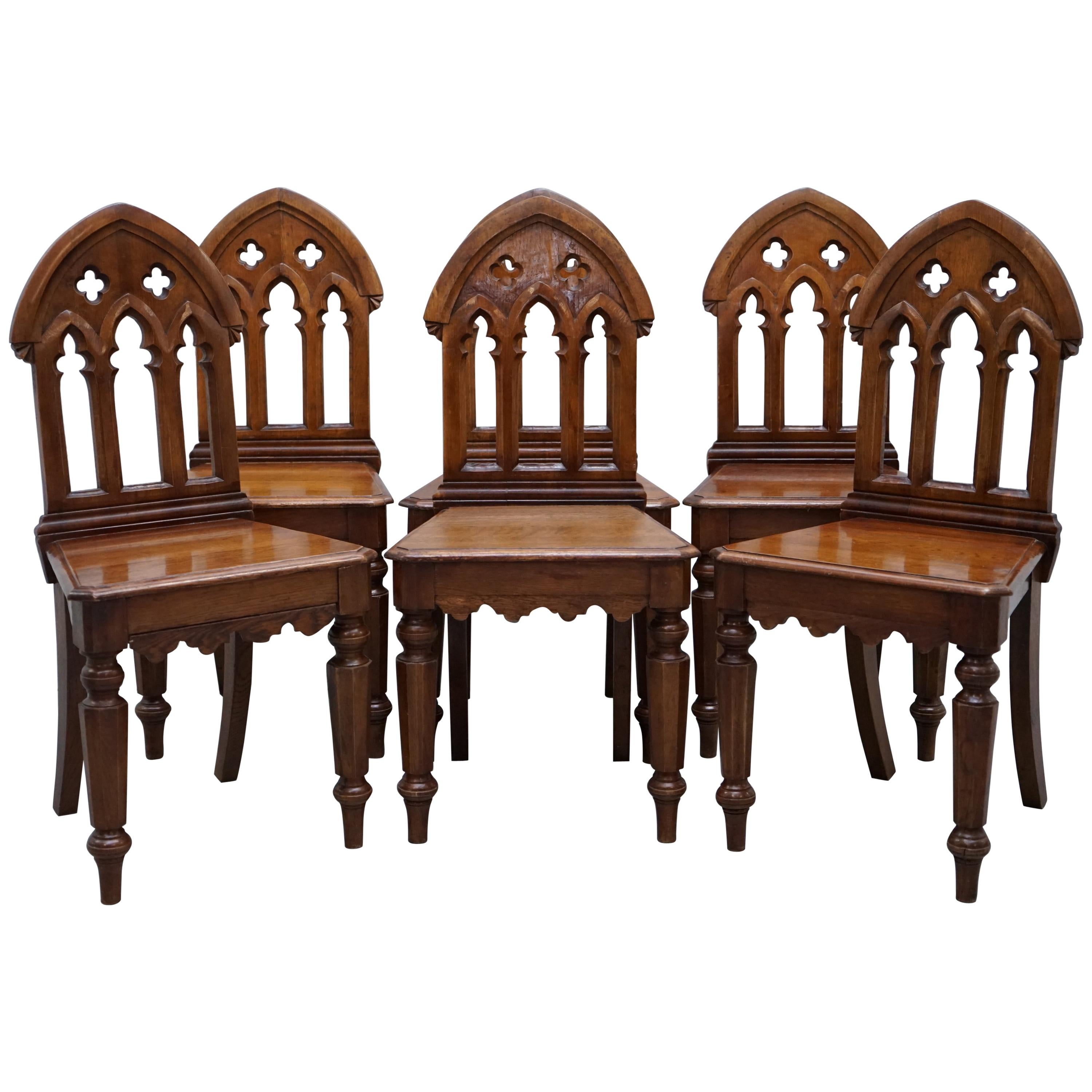 Set of 6 Rare Steeple Back Victorian Dining Chairs in the Pugin Gothic ...
