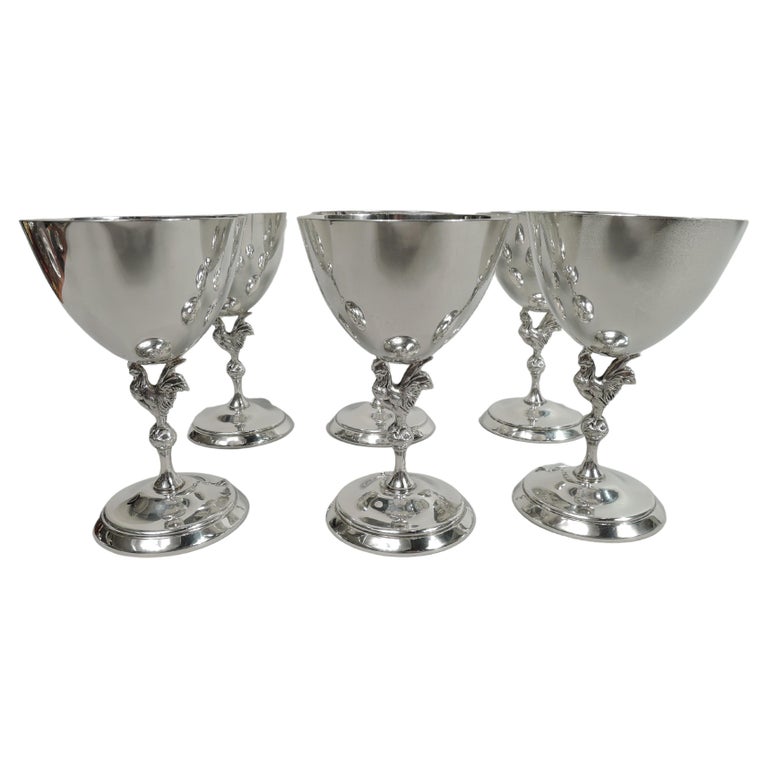 Set of 6 Reed and Barton Modern Novelty Cock-a-Doodle-Doo Cocktail Cups ...