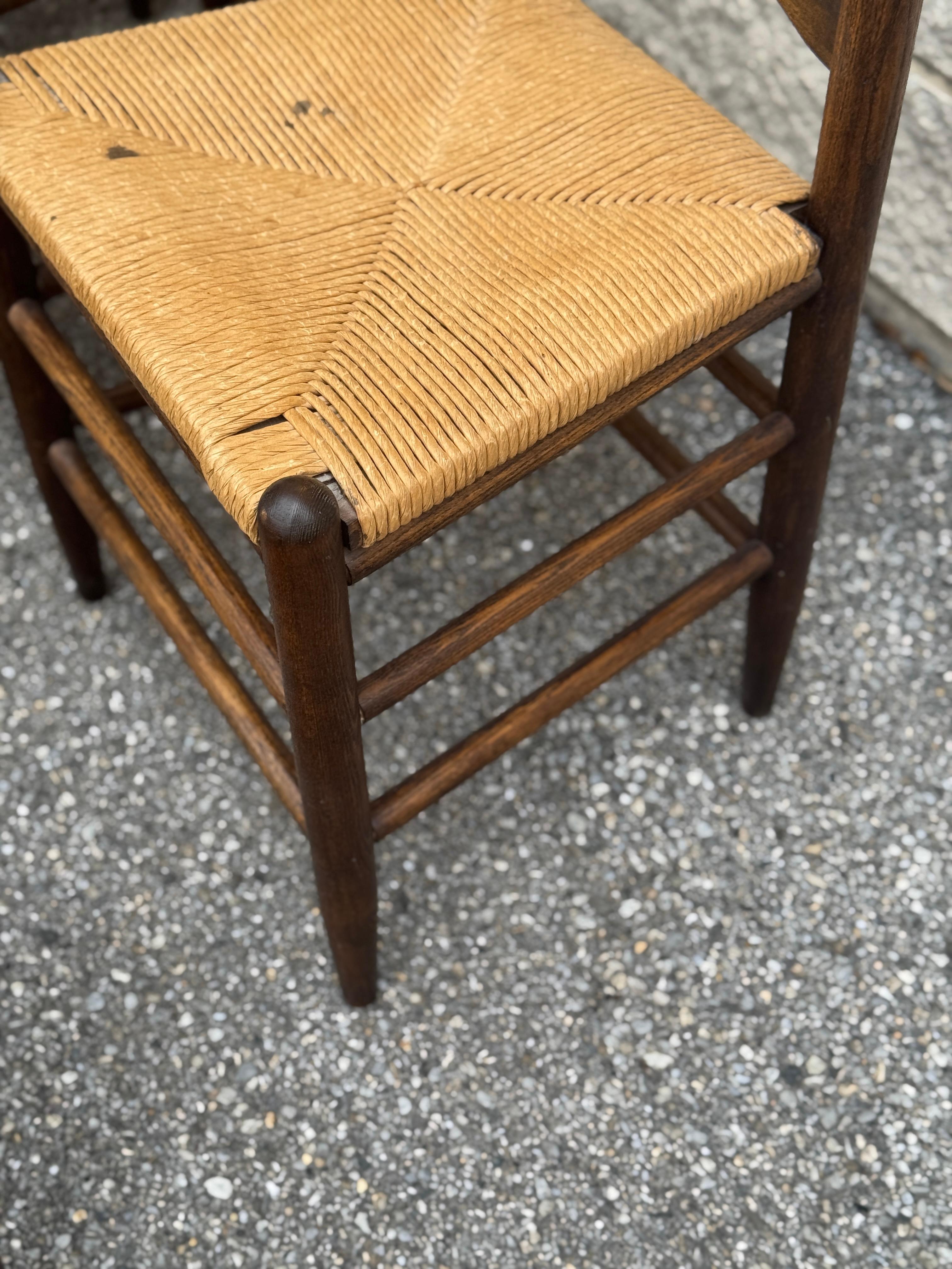 Set of 6 Rustic Vintage Walnut Ladder Back Rush Dining Chairs For Sale ...
