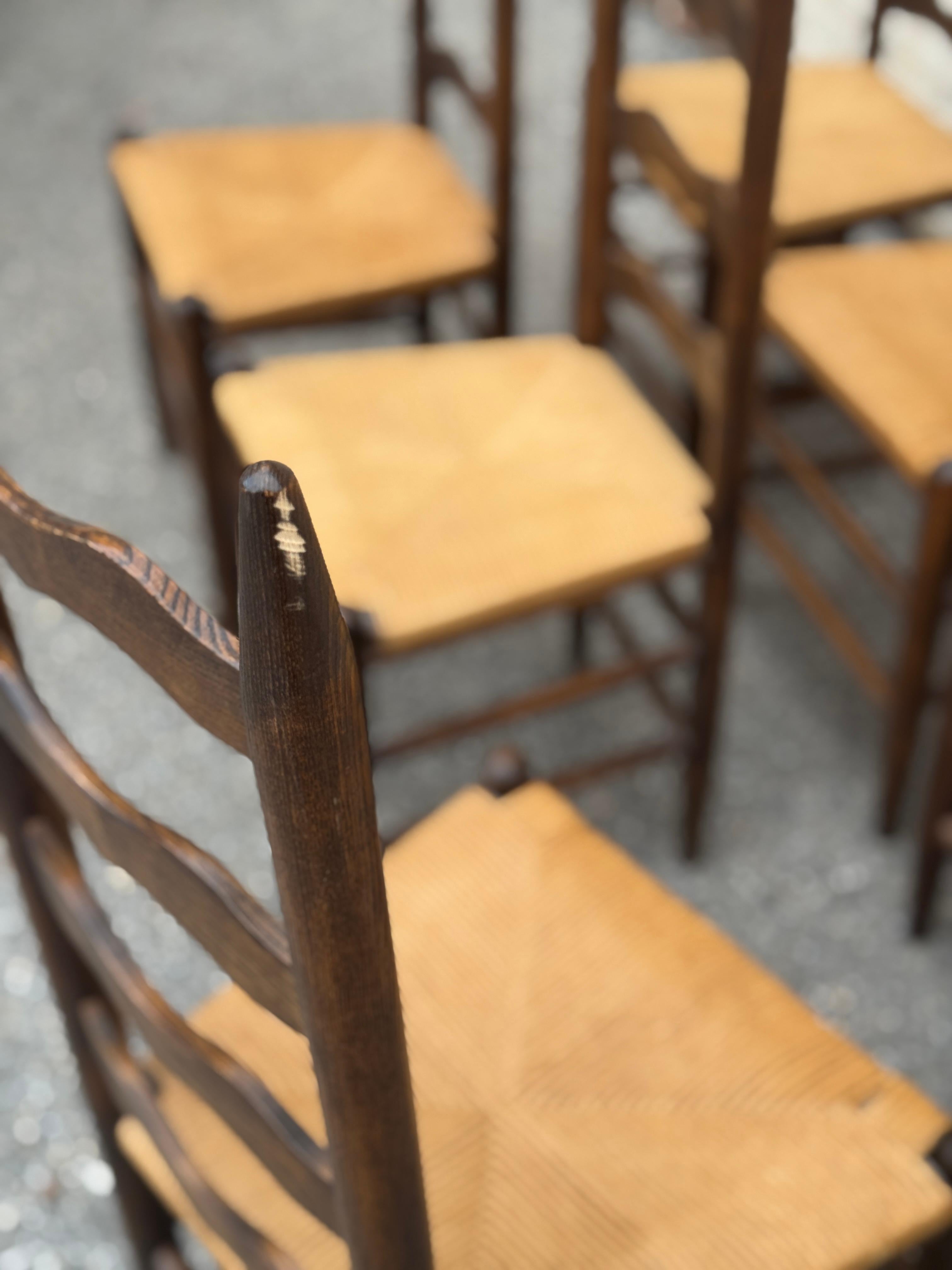 Set of 6 Rustic Vintage Walnut Ladder Back Rush Dining Chairs For Sale ...