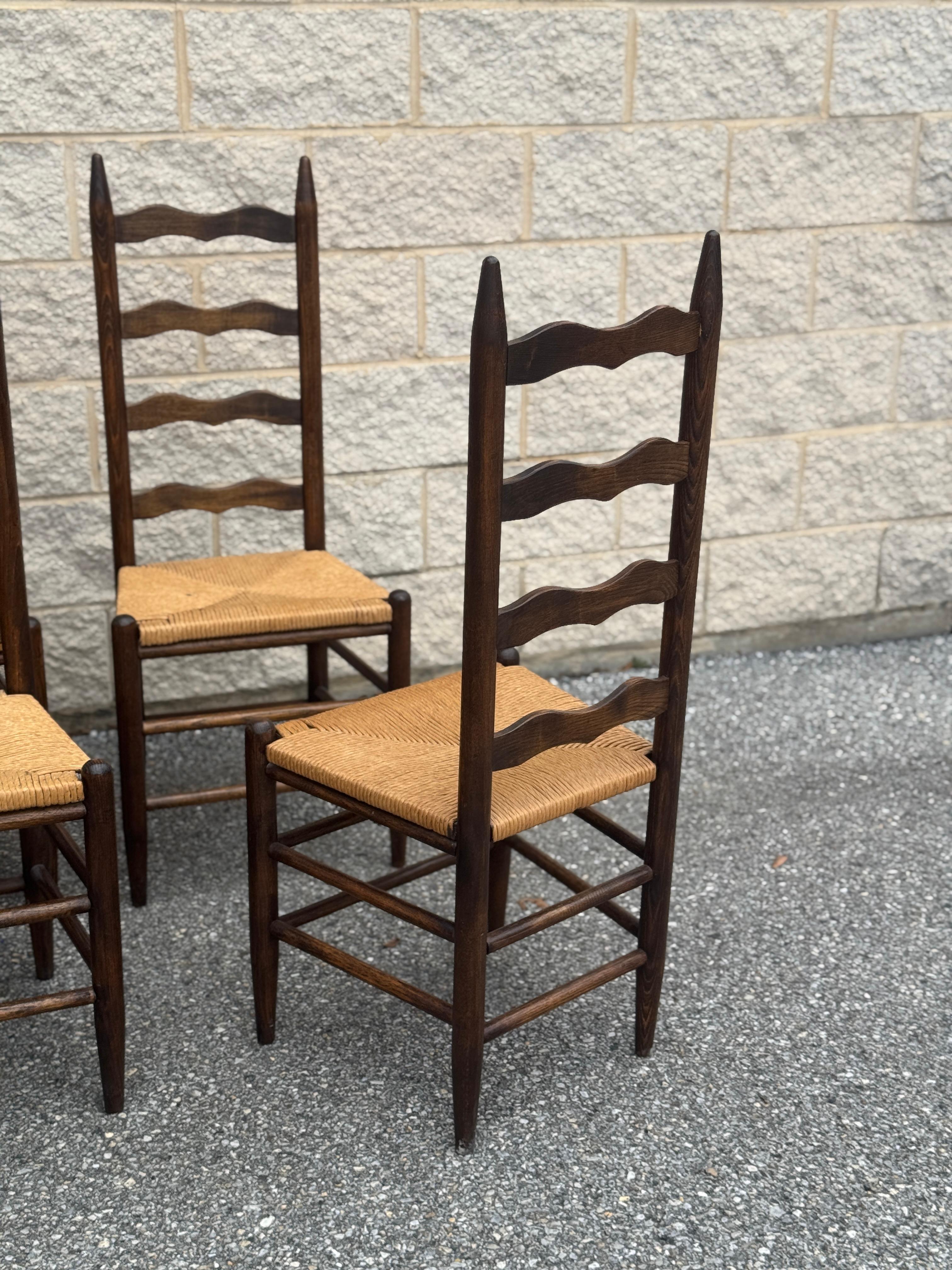 Set of 6 Rustic Vintage Walnut Ladder Back Rush Dining Chairs For Sale ...