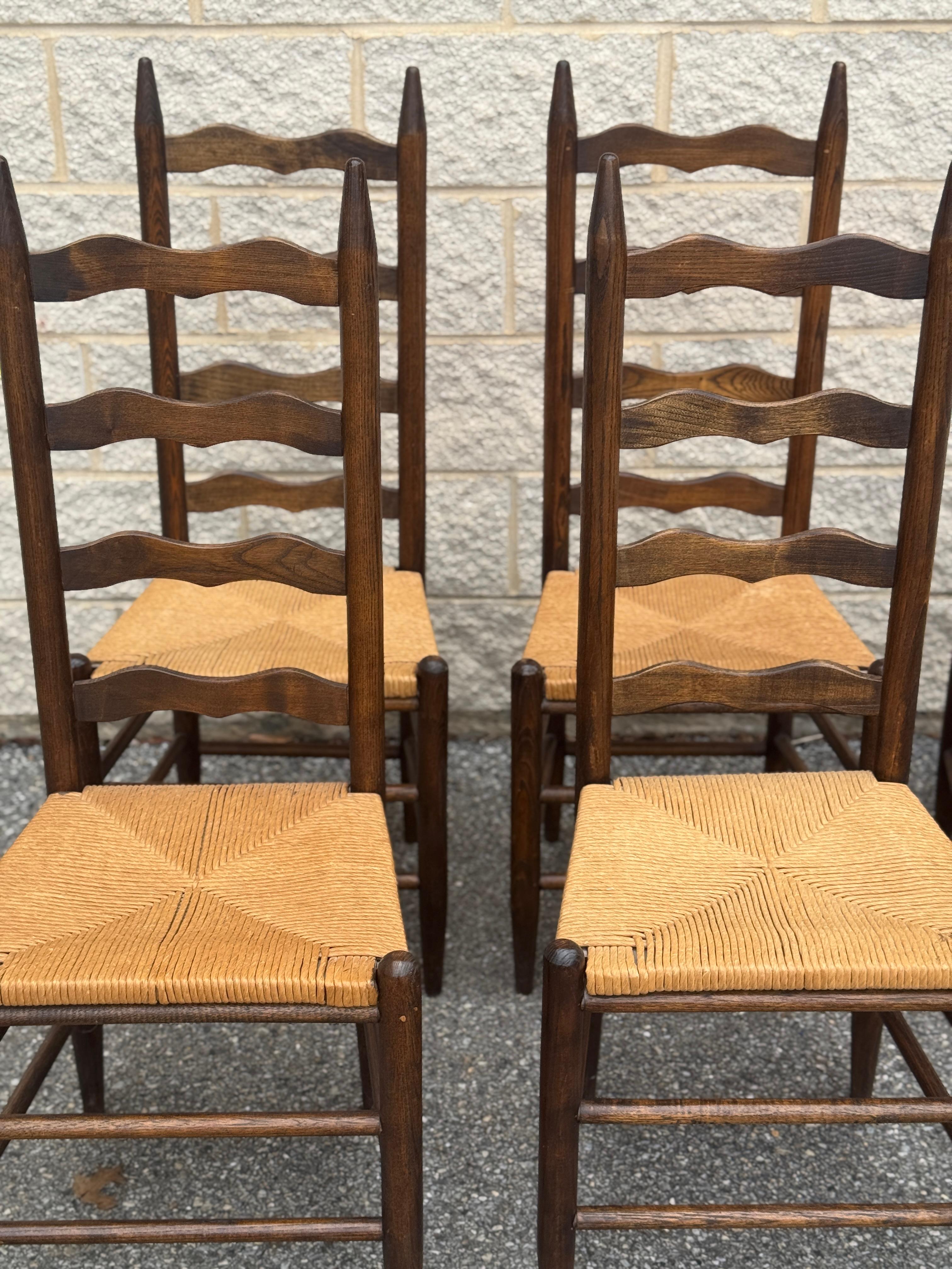 Set of 6 Rustic Vintage Walnut Ladder Back Rush Dining Chairs For Sale ...