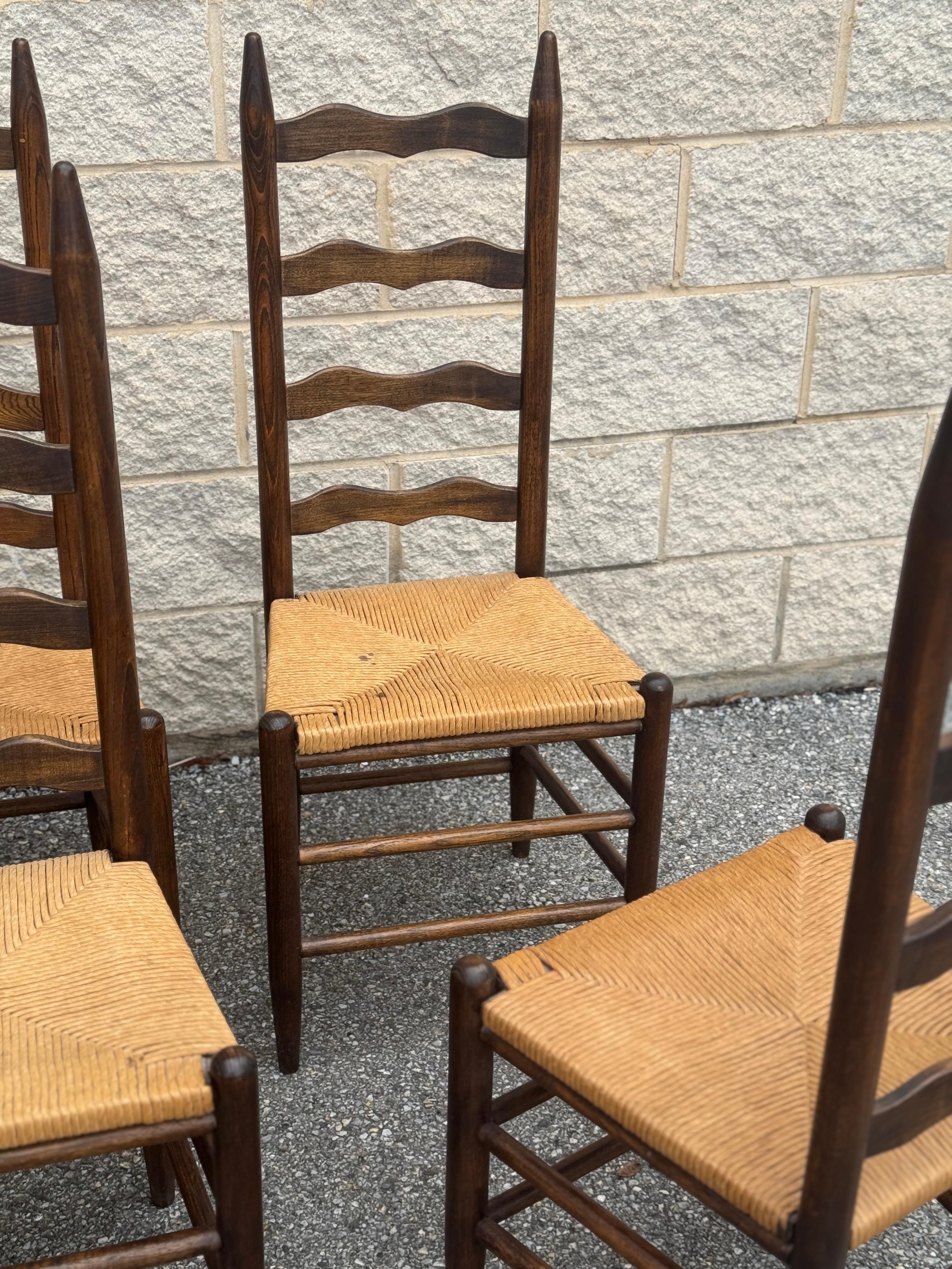 Set of 6 Rustic Vintage Walnut Ladder Back Rush Dining Chairs For Sale ...