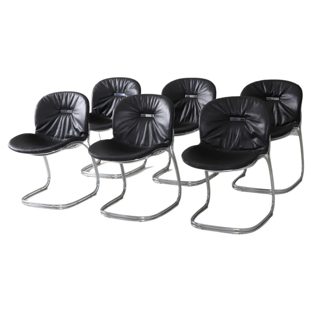 Set of Four Black Italian Sabrina Chairs and Glass Table by Gastone ...