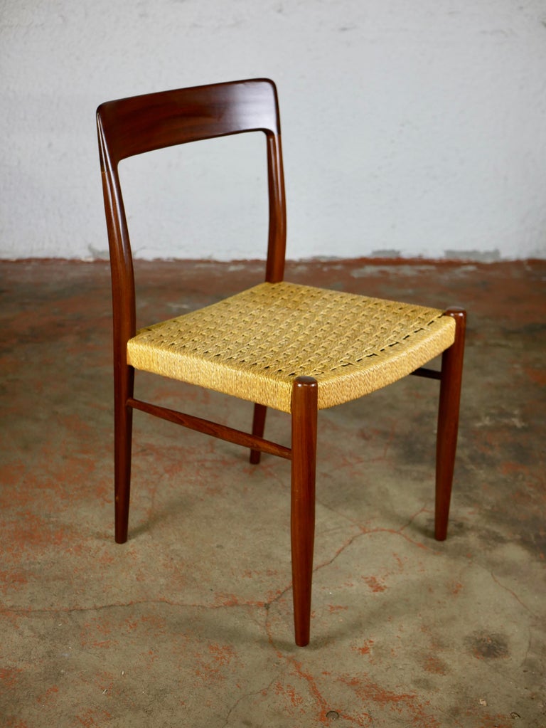 Set of 6 Scandinavian Rope and Teak Chairs in the Style of Niels Otto ...