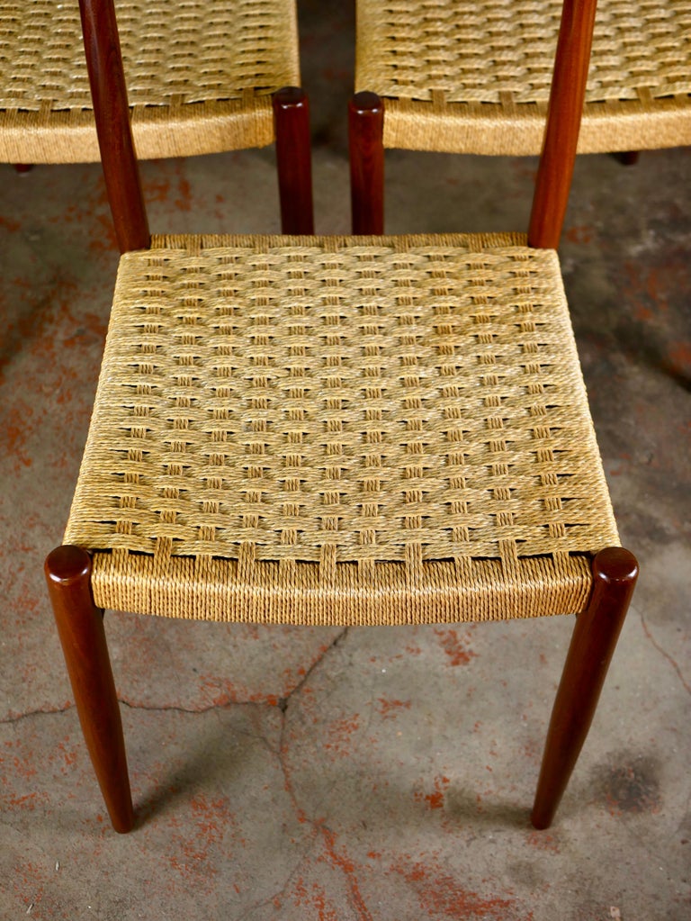 Set of 6 Scandinavian Rope and Teak Chairs in the Style of Niels Otto ...