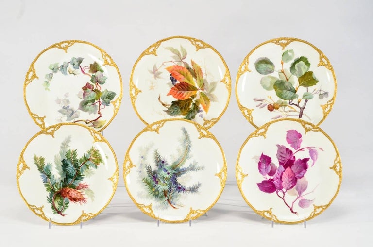 Set of Six Signed KPM Dessert Plates with Named Plant Species at ...