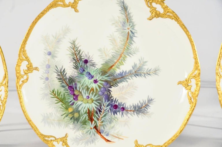 Set of Six Signed KPM Dessert Plates with Named Plant Species at ...