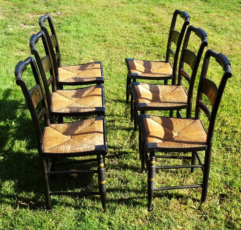 Set of 6 Signed Vintage Hitchcock Painted and Stenciled Side Chairs ...