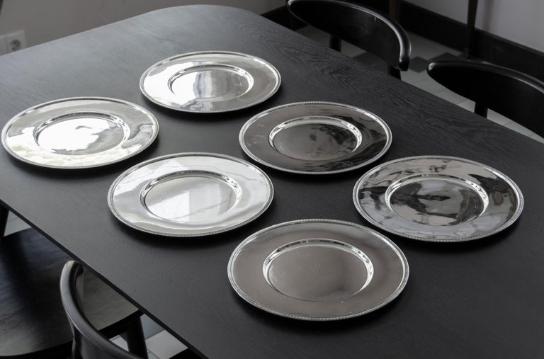 Set of 6 Silver Plated Plates Made by Christofle Model Malmaison at 1stDibs
