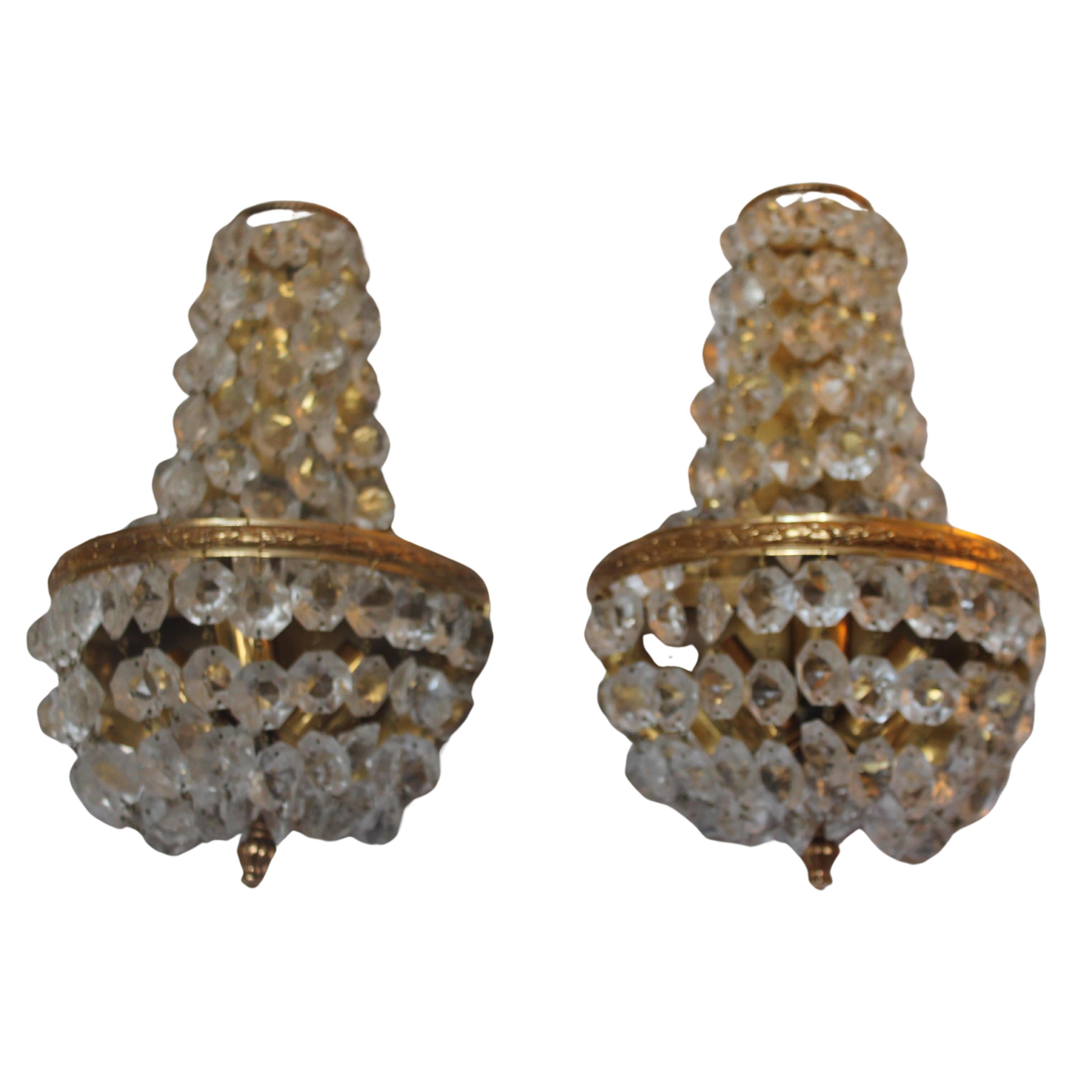 Pair 1960's Large Mid Century Modern 24K with Crystal Flower Form By ...