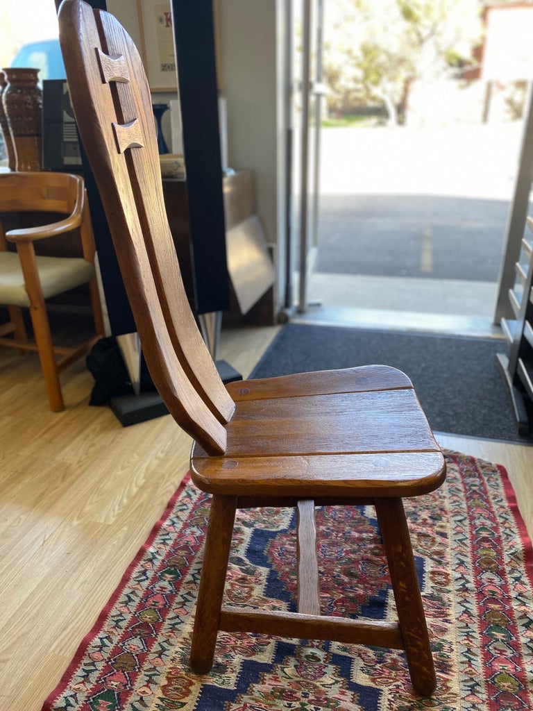 Set of 6 Solid Oak Brutalist Dining Chairs by De Puydt, circa 1960s ...