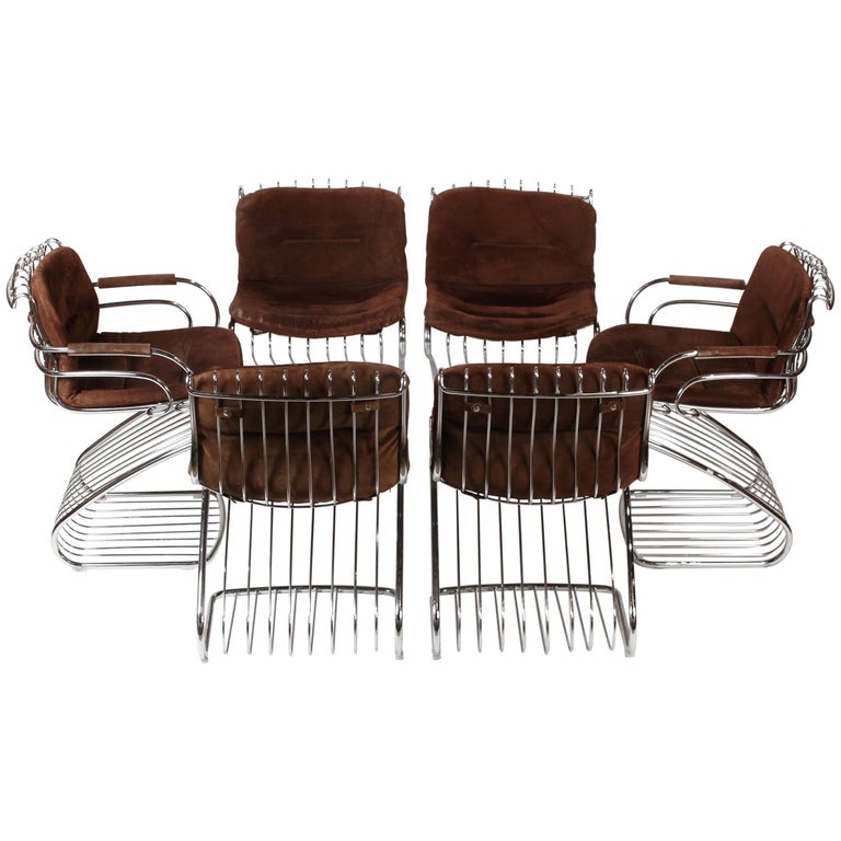 Set of 6 Solid Steel Gastone Rinaldi Italian Modernist Dining Chairs ...