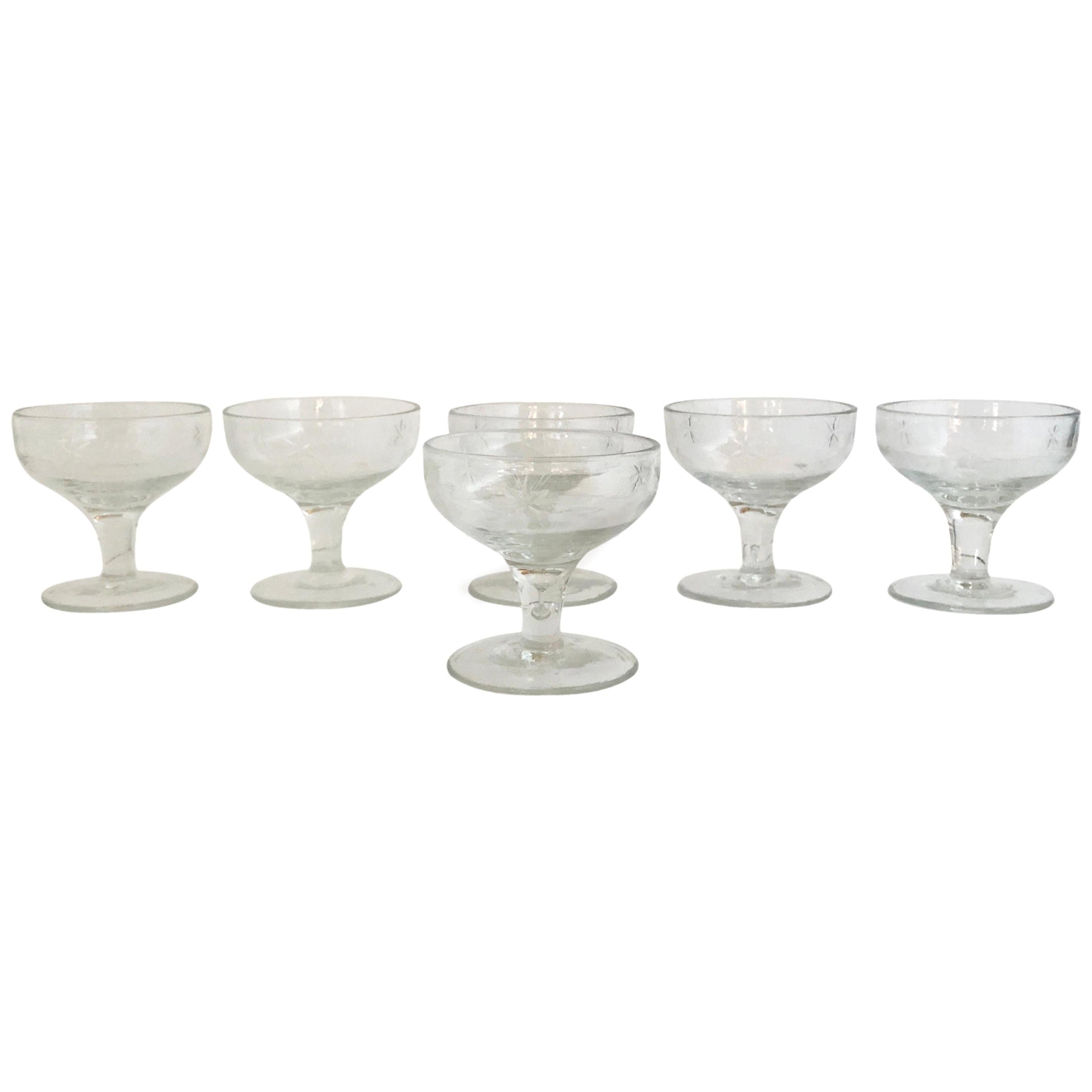 Set of Four Mid-Century Cocktail Champagne Glasses with Gold Rim at 1stDibs