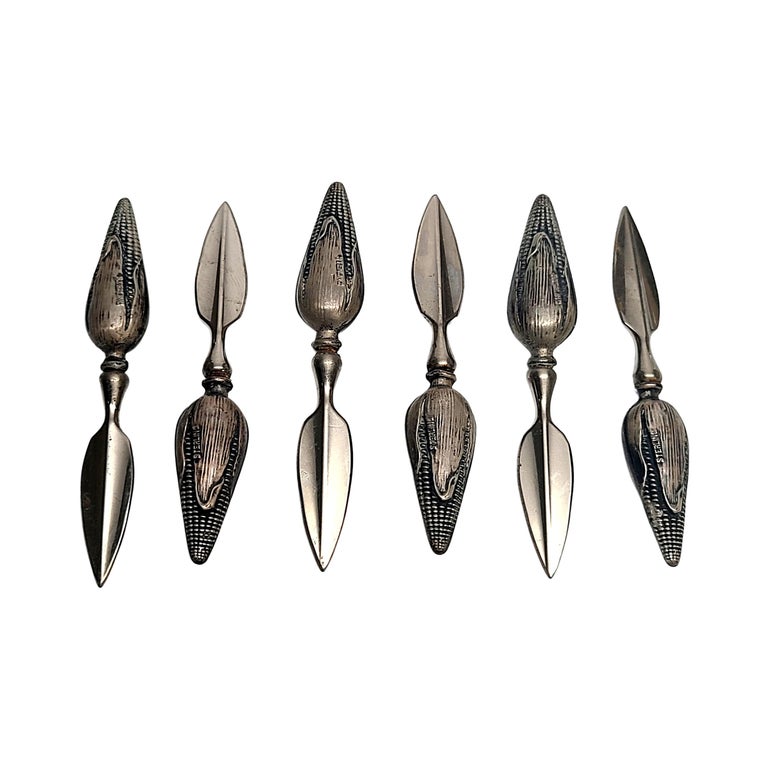Set of 6 Sterling Silver Corn Cob Holders (B) For Sale at 1stDibs