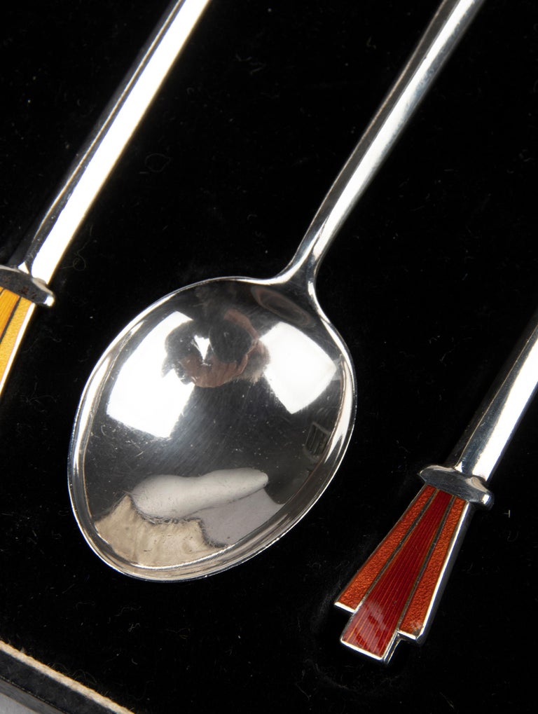 Set of 6 Sterling Silver Enameled Art Deco Teaspoons from Birmingham ...