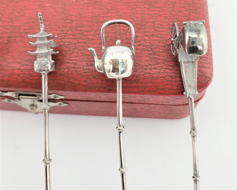 Set of 6 Sterling Silver Figural Japanese Coffee Sugar Spoons with ...