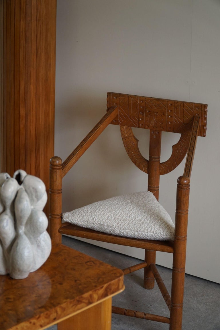 Set of 6 Swedish Monk Chairs with Bouclé Seats, Wabi Sabi, Early 20th ...