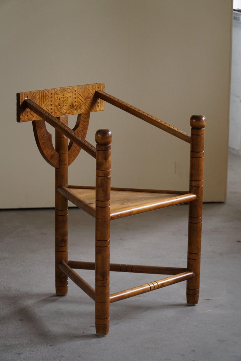 Set of 6 Swedish Monk Chairs with Bouclé Seats, Wabi Sabi, Early 20th ...
