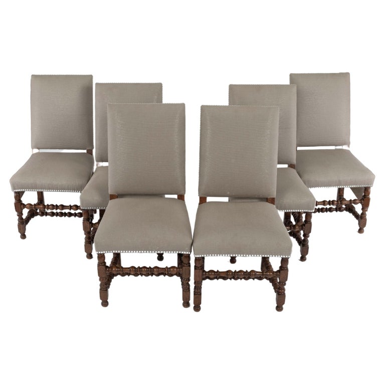 Set of 6 Upholstered Dining Chairs with Turned Wood Legs For Sale at ...