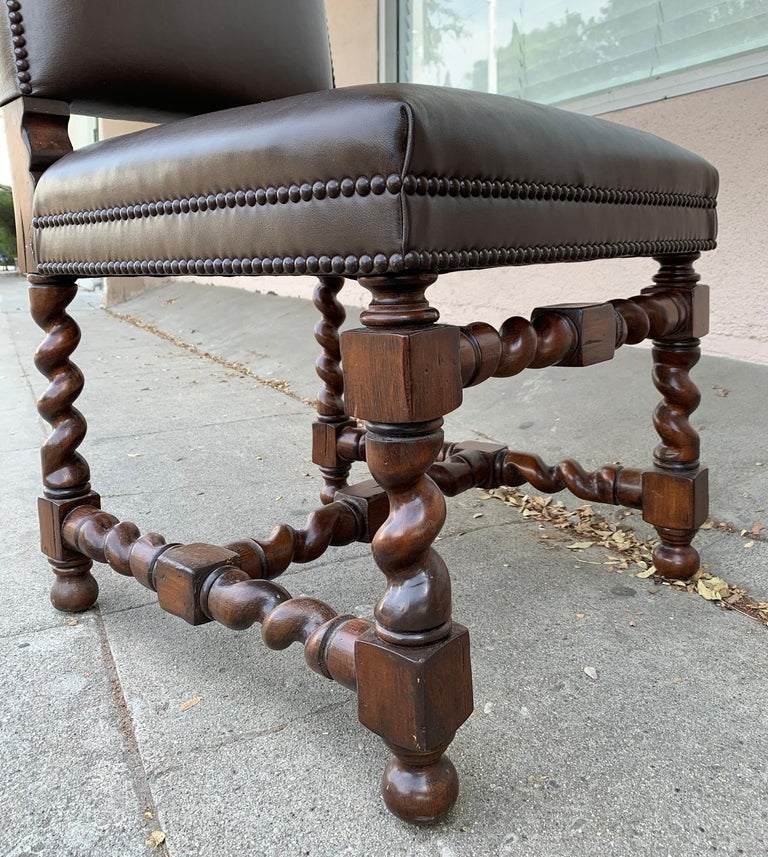 Set of 6 Vintage Chairs with Turned Legs and Leather Upholstery at ...