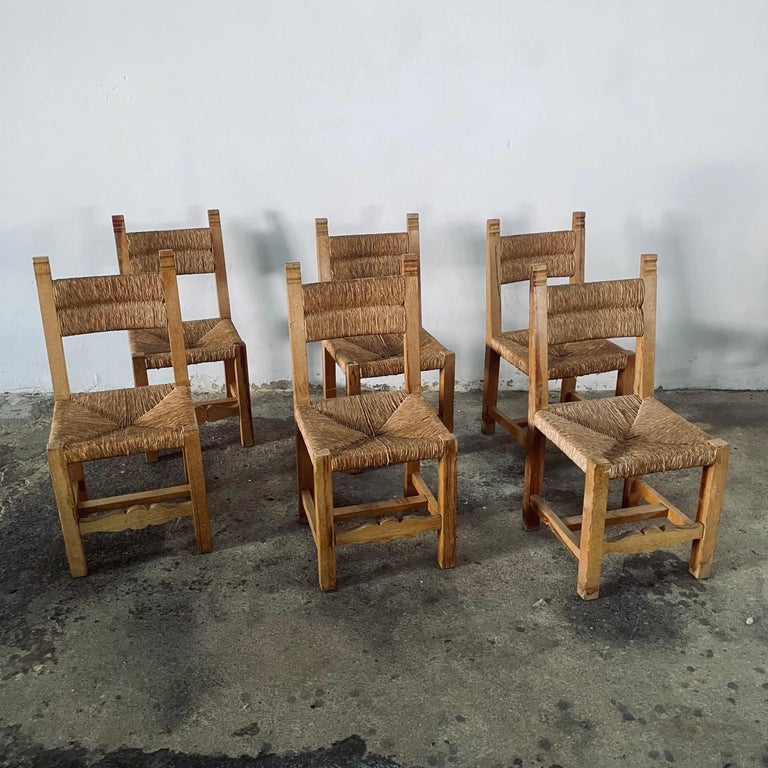 Set of 6 Vintage Charles Dudouyt Style French Country Rush Seat Dining ...