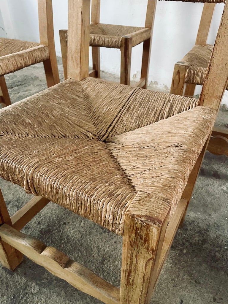Set of 6 Vintage Charles Dudouyt Style French Country Rush Seat Dining ...
