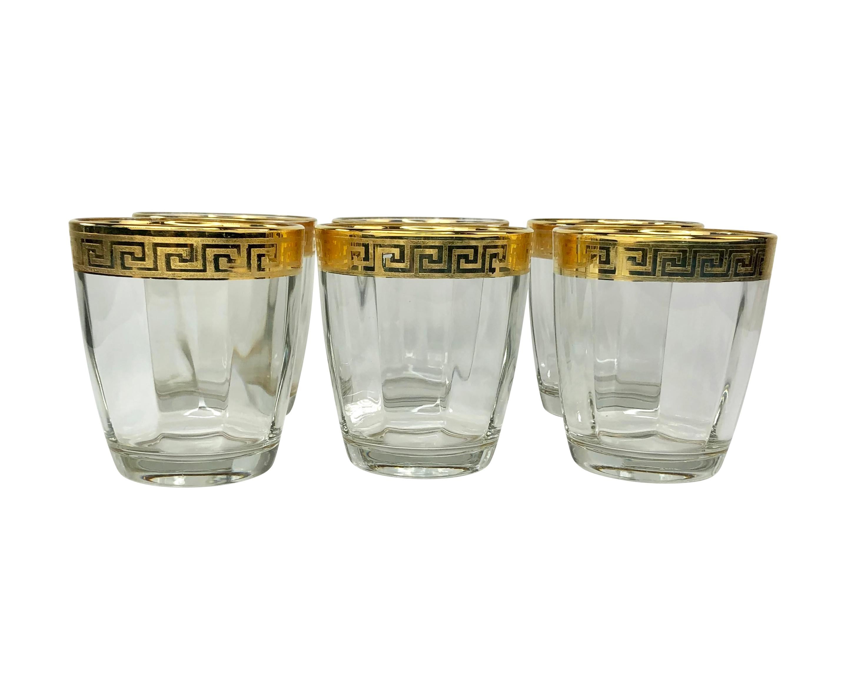 Set of 6 Vintage Double Old Fashioned Glasses with Gold Greek Key Band ...