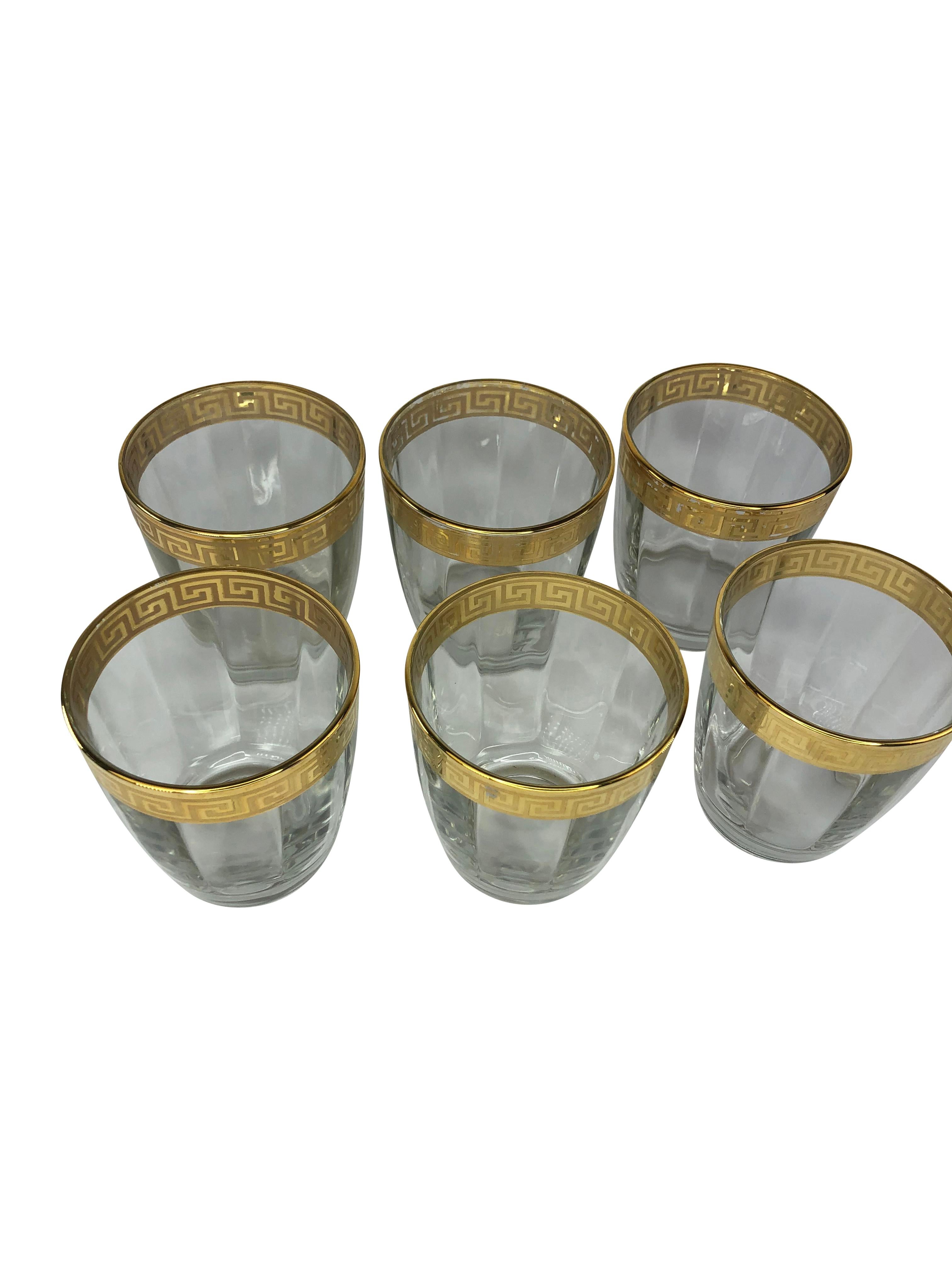 Set of 6 Vintage Double Old Fashioned Glasses with Gold Greek Key Band ...