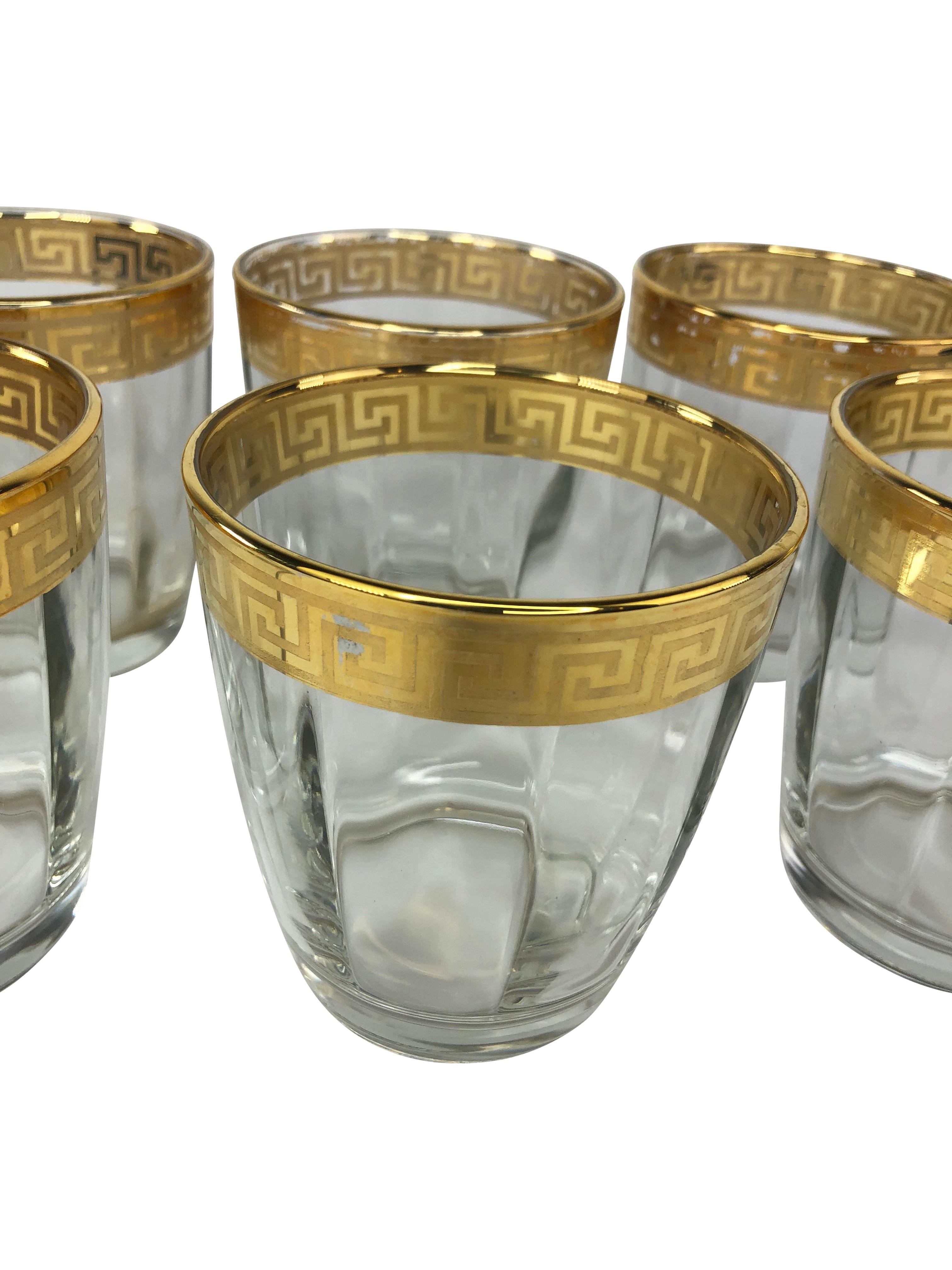 Set of 6 Vintage Double Old Fashioned Glasses with Gold Greek Key Band ...